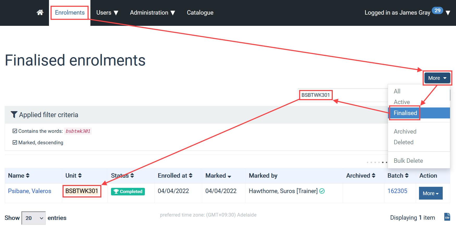 Downloading learner transcripts – Catapult