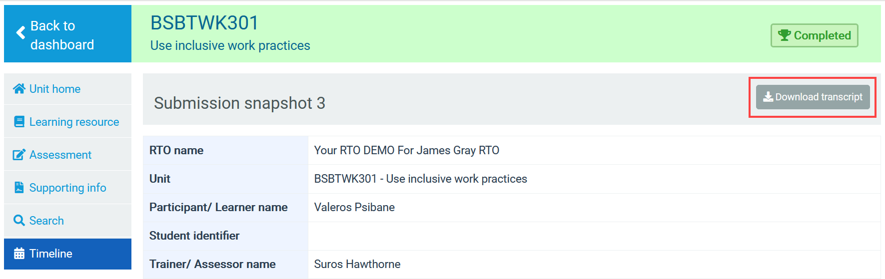 Downloading learner transcripts – Catapult