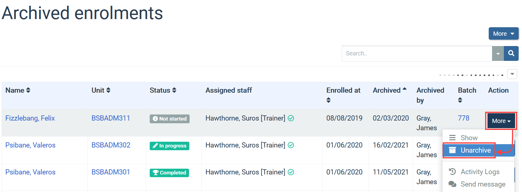 How to archive/unarchive users and enrolments – Catapult