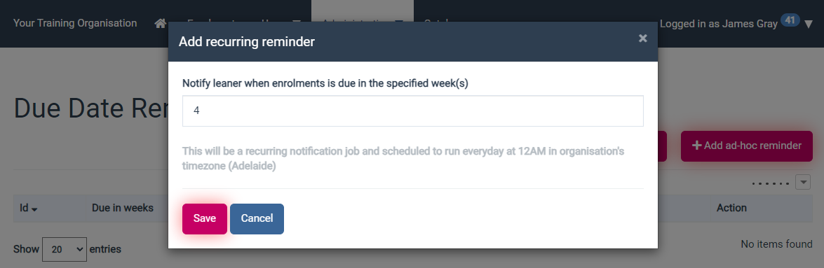 Using the "Due Date Reminders" feature – Catapult