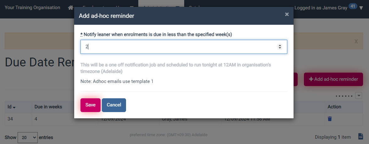 Using the "Due Date Reminders" feature – Catapult
